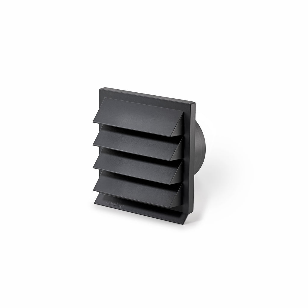 125mm Cowled black wall grille with built in back draft damper ...